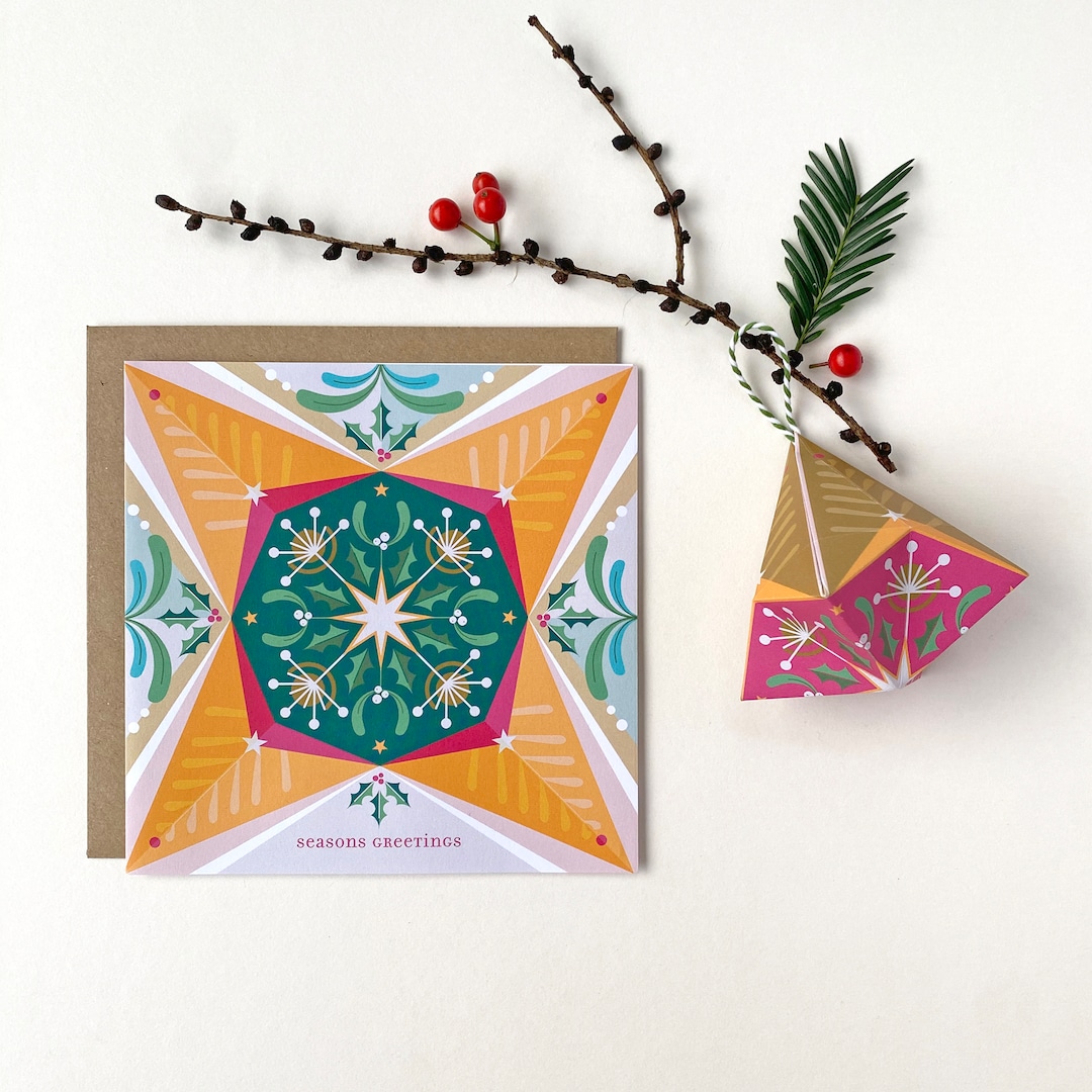 4 Christmas Origami Greeting Cards Festive Scandi Decoration - Etsy