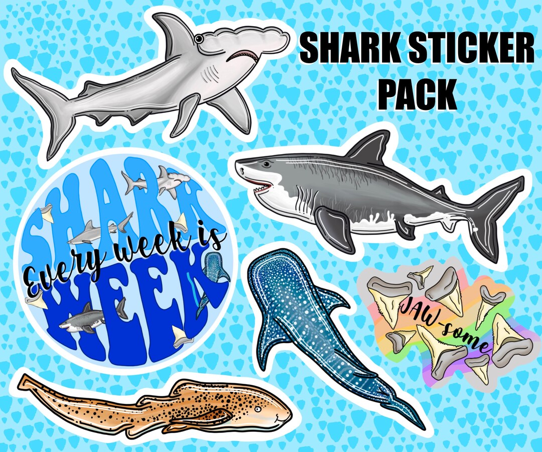 Shark Sticker Pack, Pack of 6 Shark-themed Stickers, Marine Life ...