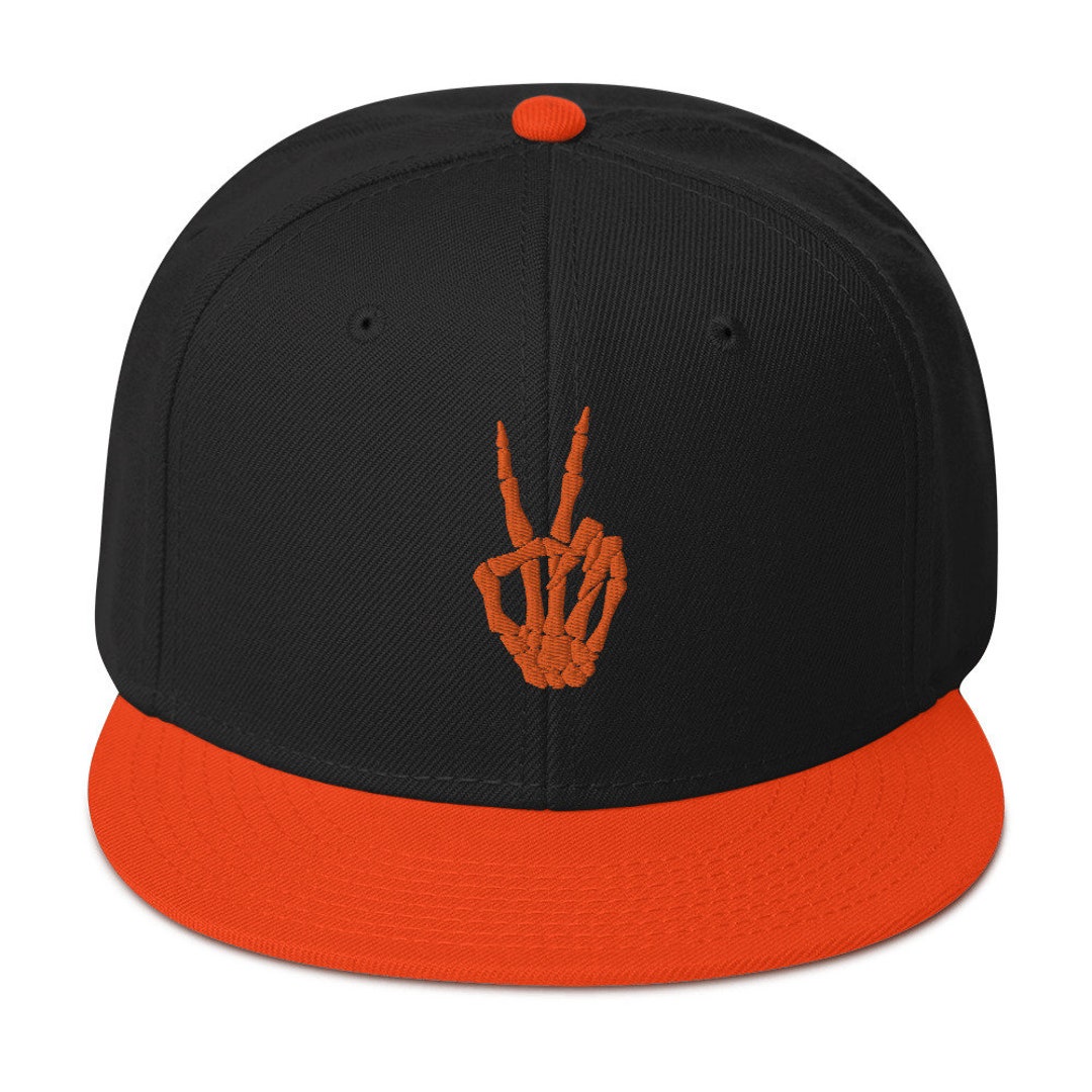 Peace Sign Hand Skeleton Snapback Cap Funny Peace Out Hat for Halloween ...