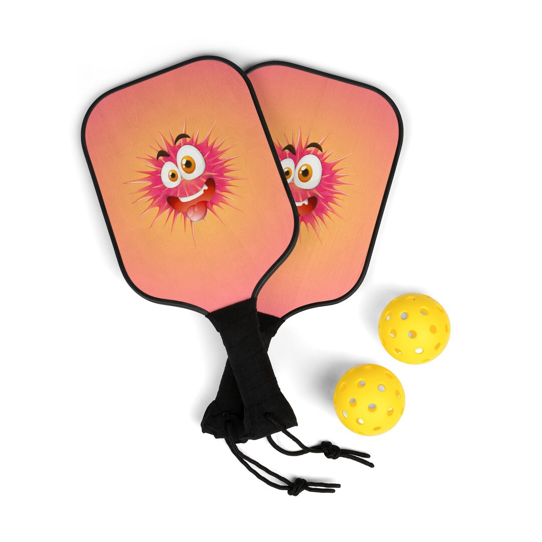 Set of 2 Pink and Yellow Silly Smiley Face Pickleball Paddles Funny ...