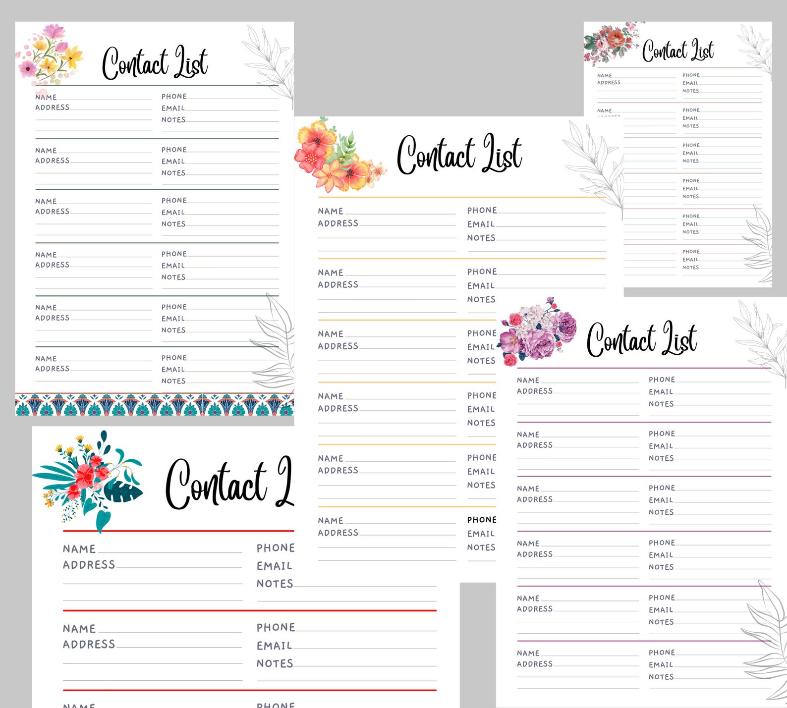 Printable Contact List Print at Home Address Book Template - Etsy