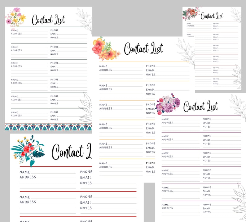 Printable Contact List Print at Home Address Book Template - Etsy