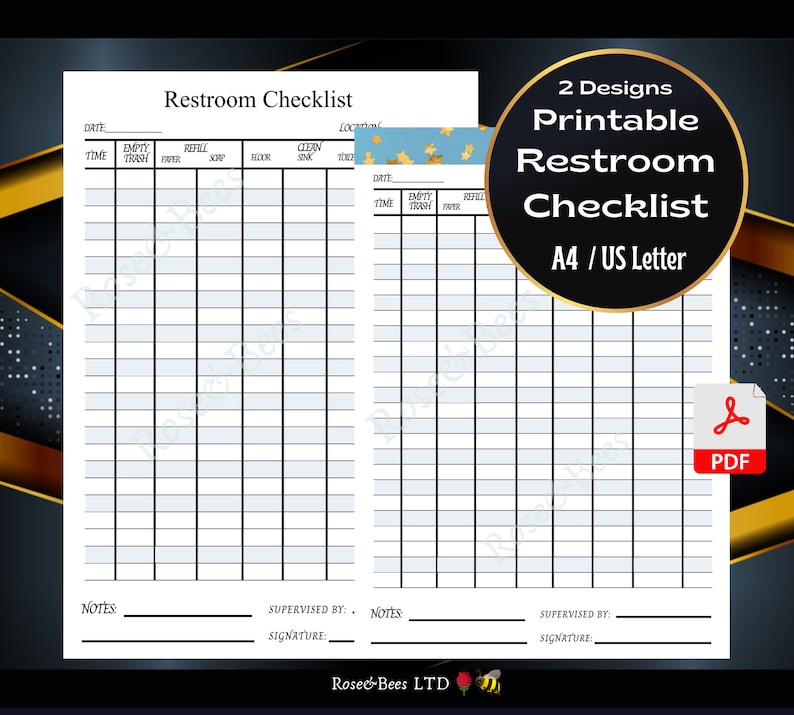 Restroom Cleaning Log | Bathroom Cleaning Checklist| Check List for ...