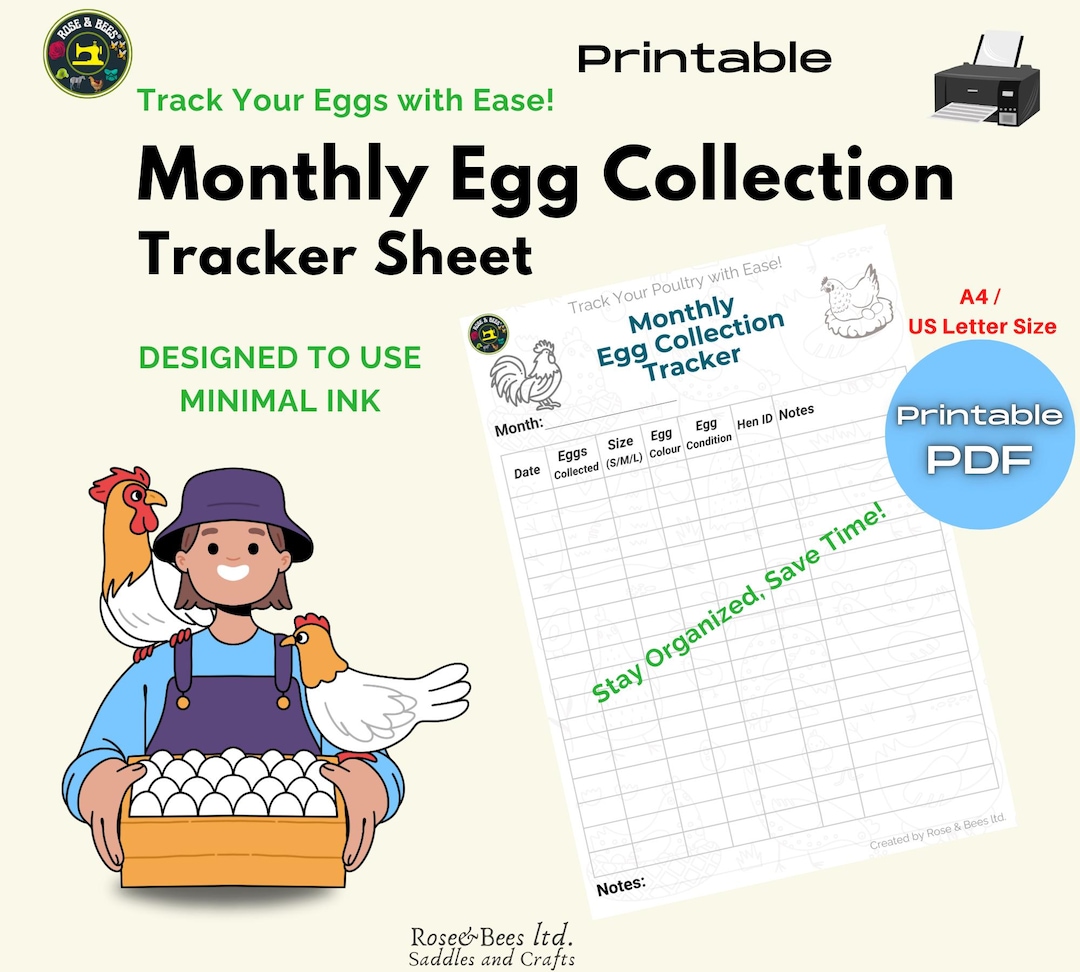 Monthly Chicken Egg Collection Log Tracker | Instant Download | A4 US ...