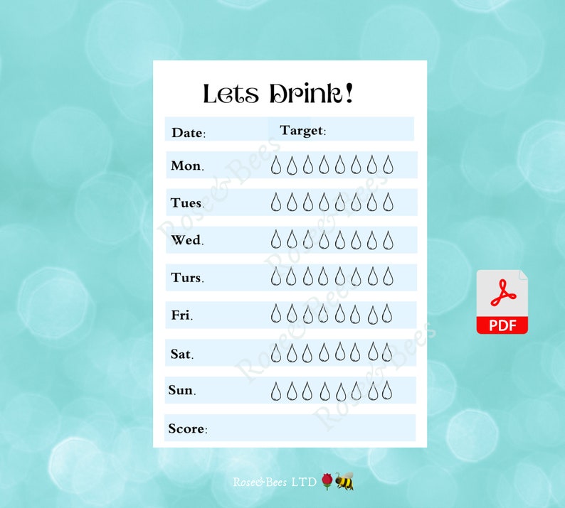 Weekly Water Intake Tracker Printable Water Tracker - Etsy