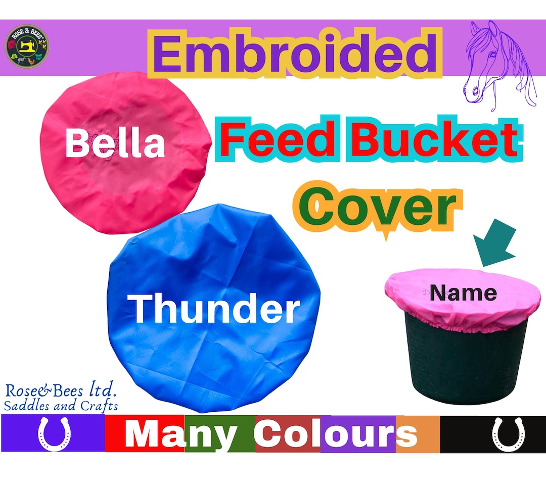 Personalised Embroidered Feed Bucket Covers | Custom Feed Bowl Cover ...