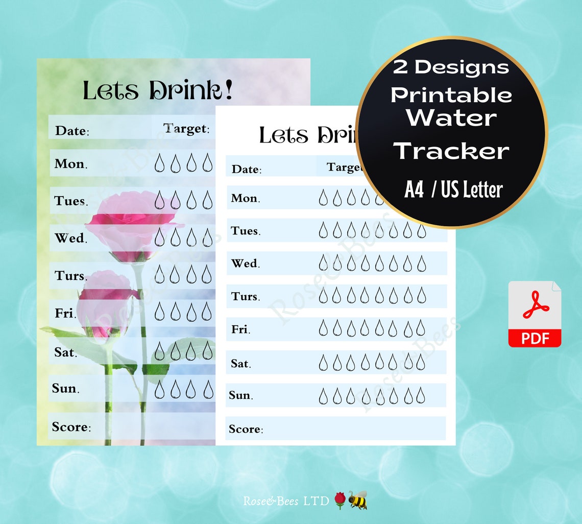 Weekly Water Intake Tracker Printable Water Tracker - Etsy