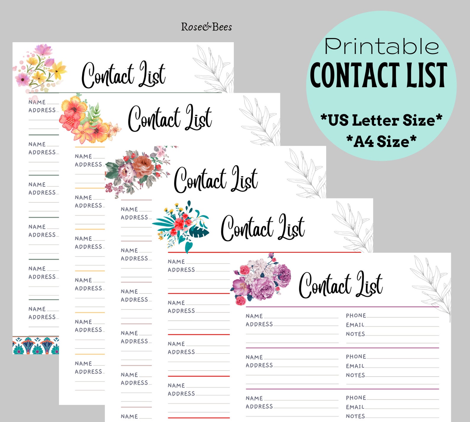 Printable Contact List | Print at Home | Address Book Template | Phone ...