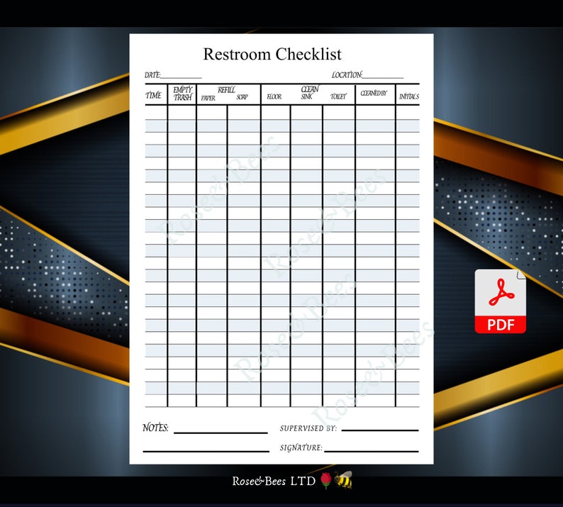 Restroom Cleaning Log | Bathroom Cleaning Checklist| Check List for ...
