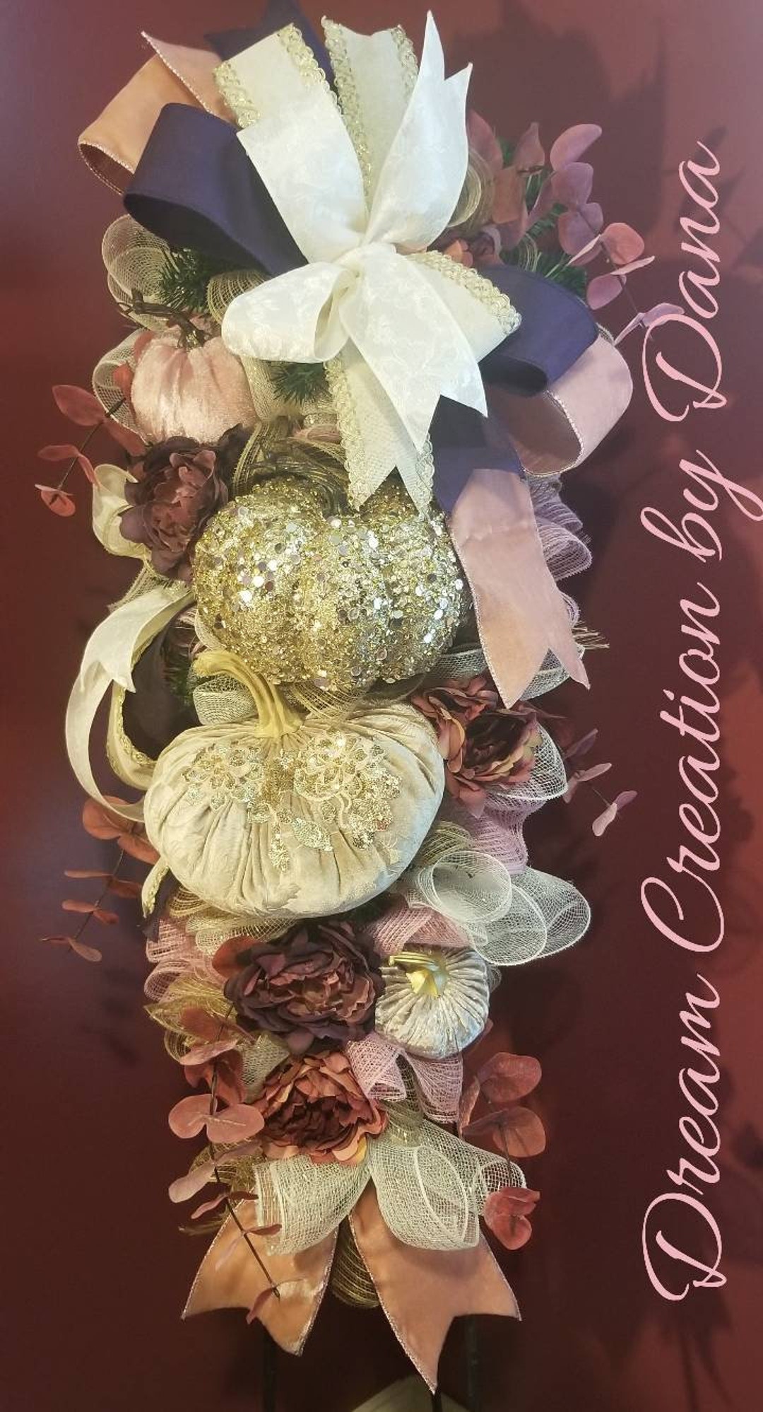 Elegant Fall Swag, Shabby Chic, Victorian, Autumn Swag, Teardrop, Front ...