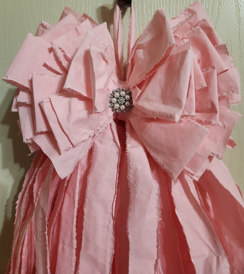 Large Victorian Pink Rag Bow, Shabby Chic Farmhouse Decor, Wreath ...
