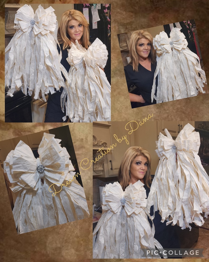 Large Victorian Rag Bow, Shabby Chic Bow, Farmhouse Bow, Wedding Accent ...