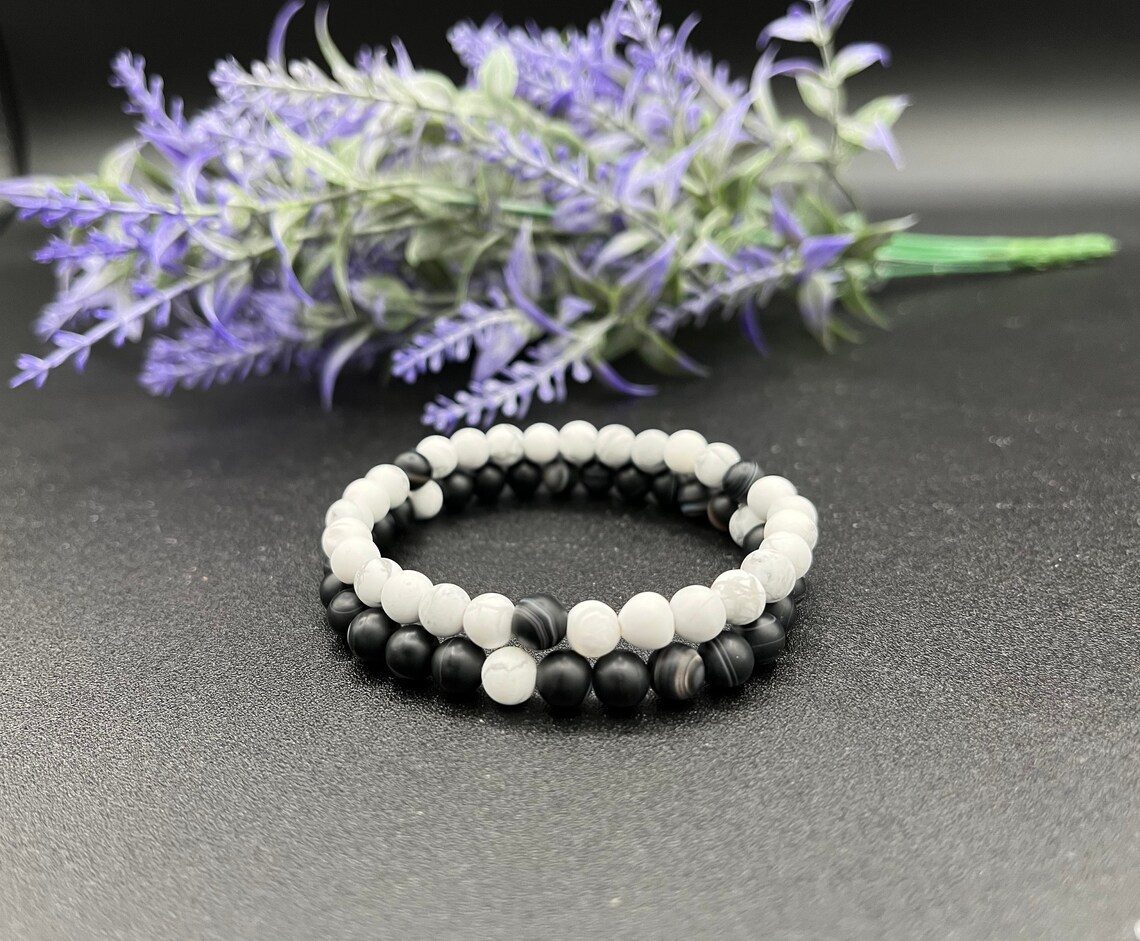 Long Distance Bracelets, Couples Matching Bracelets, Black and White ...