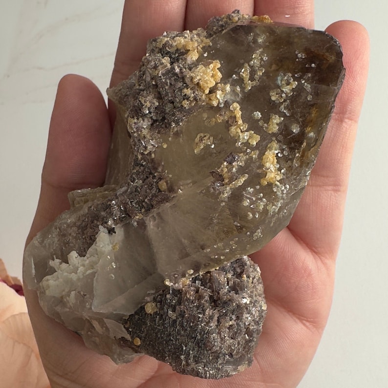 Raw Smoky Quartz With Tourmaline, Mica and Lepidolite Self Standing ...