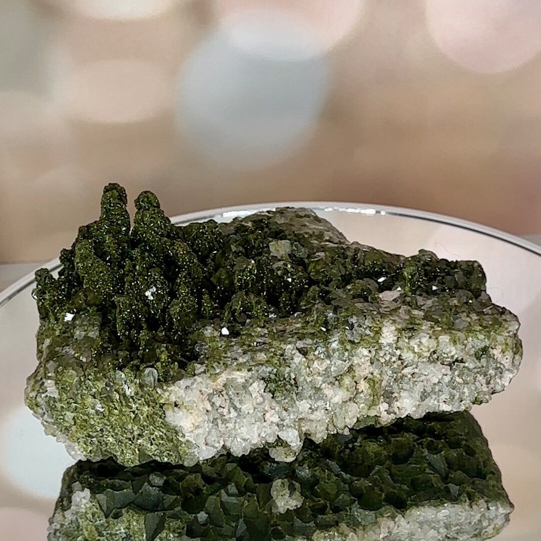Forest Epidote on Quartz Genuine Dark Green Crystal Cluster Specimen ...