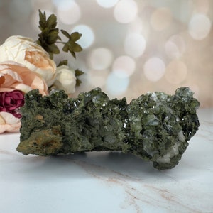 Forest Epidote on Quartz Genuine Dark Green Crystal Cluster Specimen ...