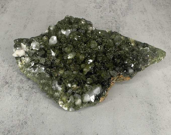 Forest Epidote on Quartz Genuine Dark Green Crystal Cluster Specimen ...