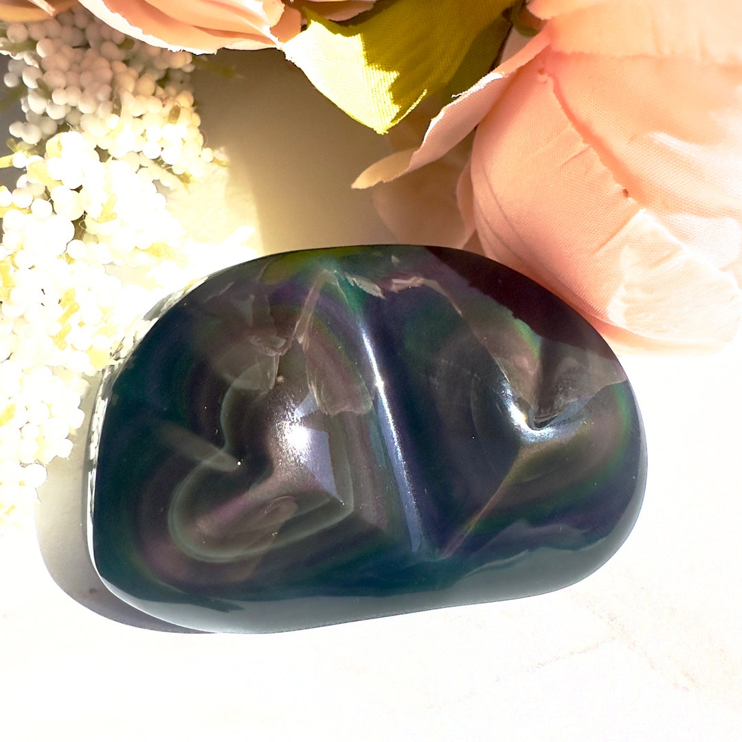Rainbow Obsidian Heart Duo Super Dark & Flashy Purple Multi-color From ...