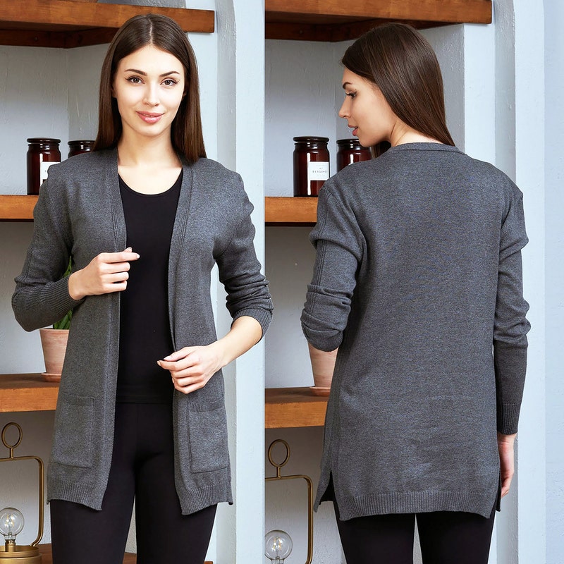 Gray Open Front Cardigans - Etsy