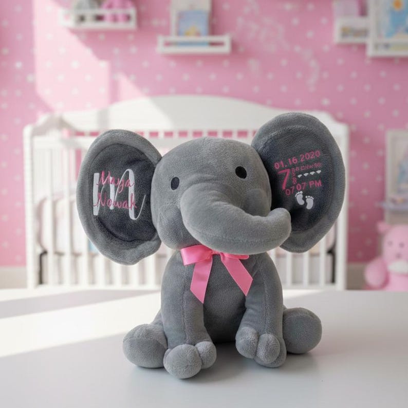Personalized Plush Elephant – Custom Baby Shower Gift, Birth Stats ...