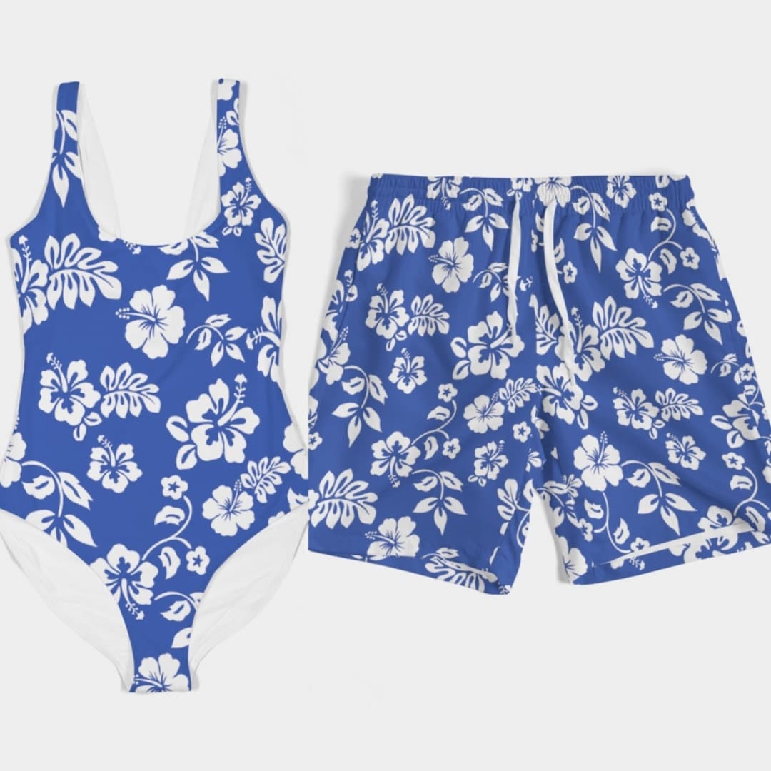 Hawaiian Matching Swimwear Set Swimsuit Bikini Trunks and Accessories ...