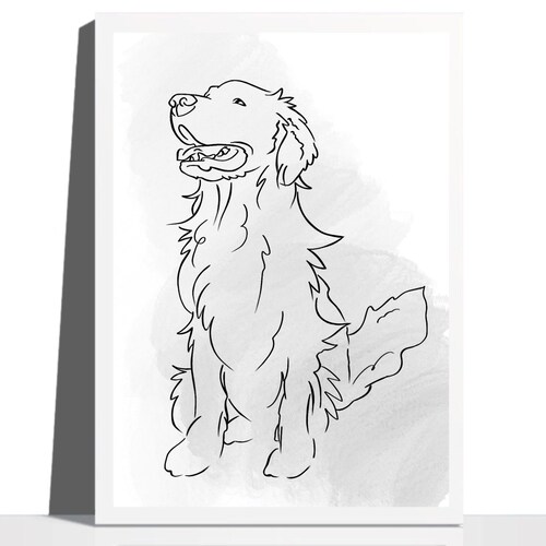 Golden Retriever Art Print Line Drawing Line Art Dog Pet - Etsy