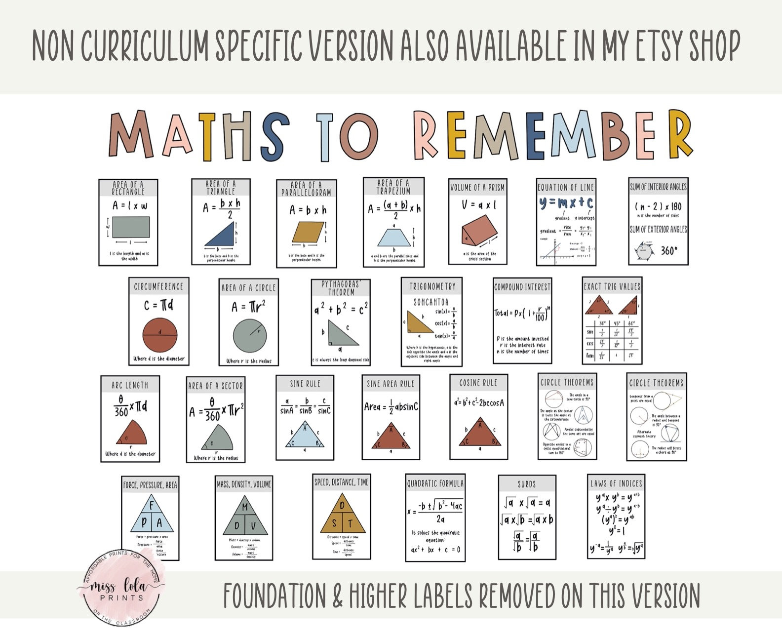 GCSE Maths Complete Display Pack Formulae Maths to - Etsy UK GCSE Maths Complete Display Pack Formulae Maths to - Etsy UK