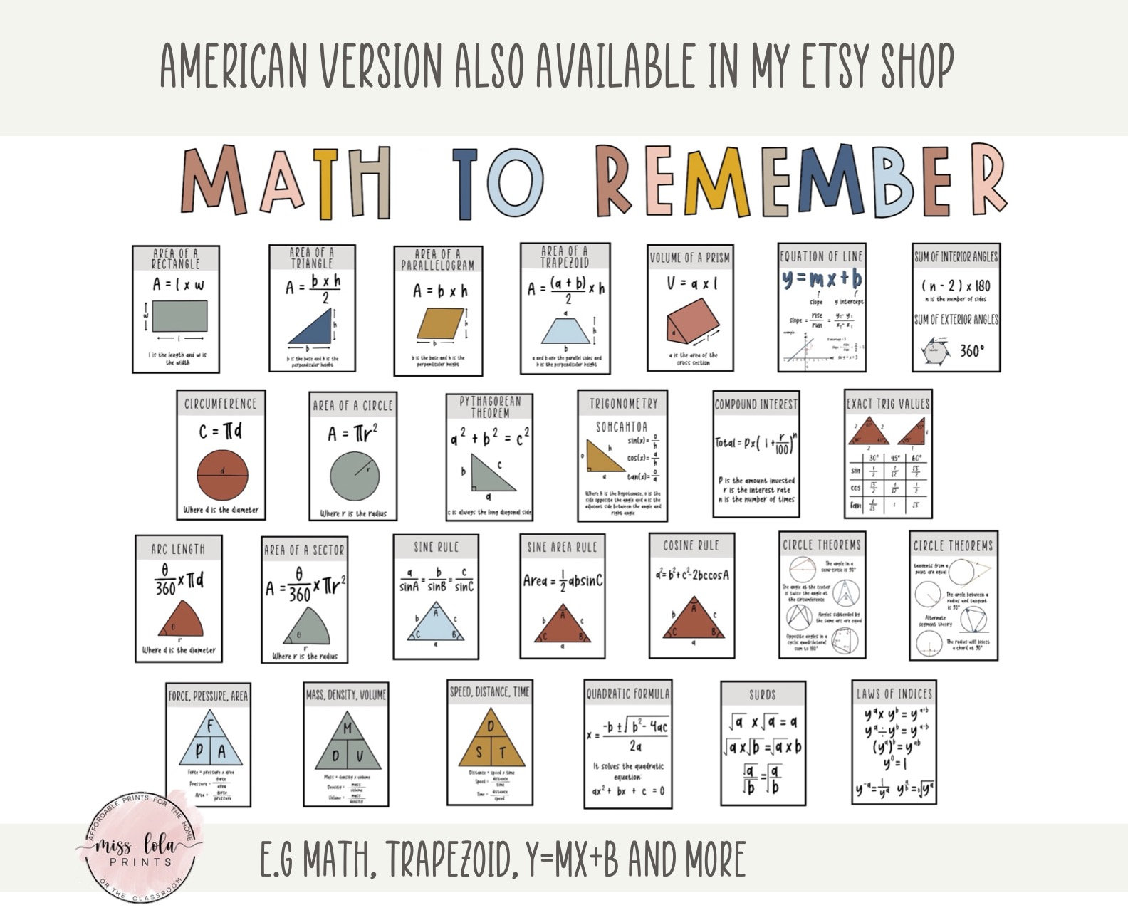 GCSE Maths Formulae Display Pack: Boho Classroom Display (digital ...