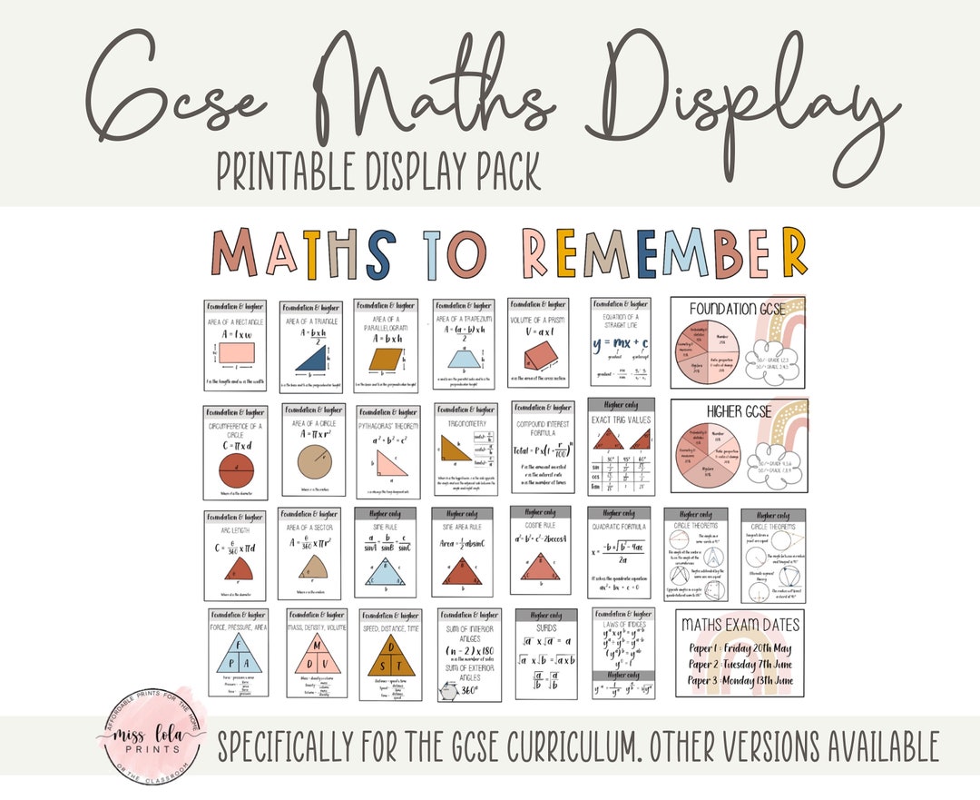 GCSE Maths Complete Display Pack - Formulae, Maths to Remember ...