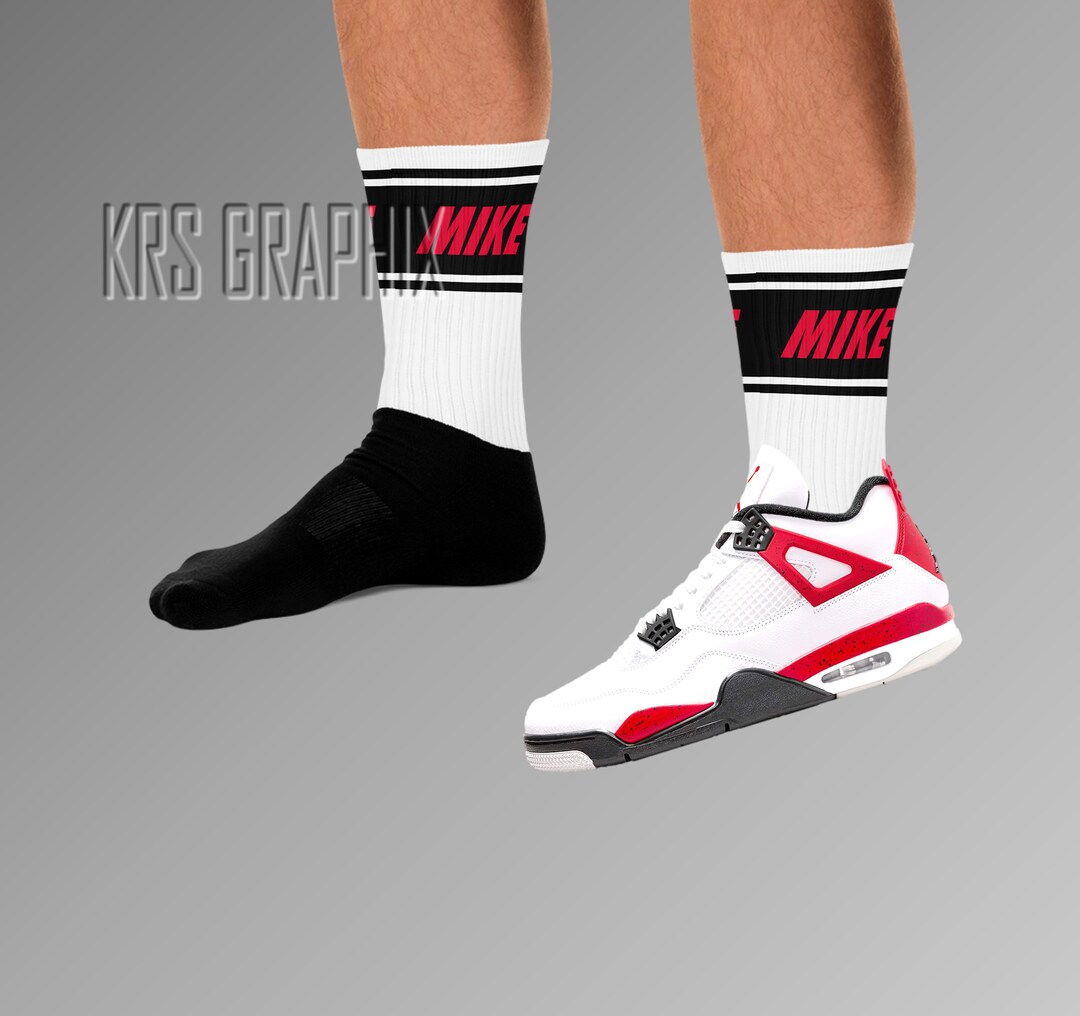 Socks to Match Jordan 4 Red Cement - Mike in Stripes - White - Etsy