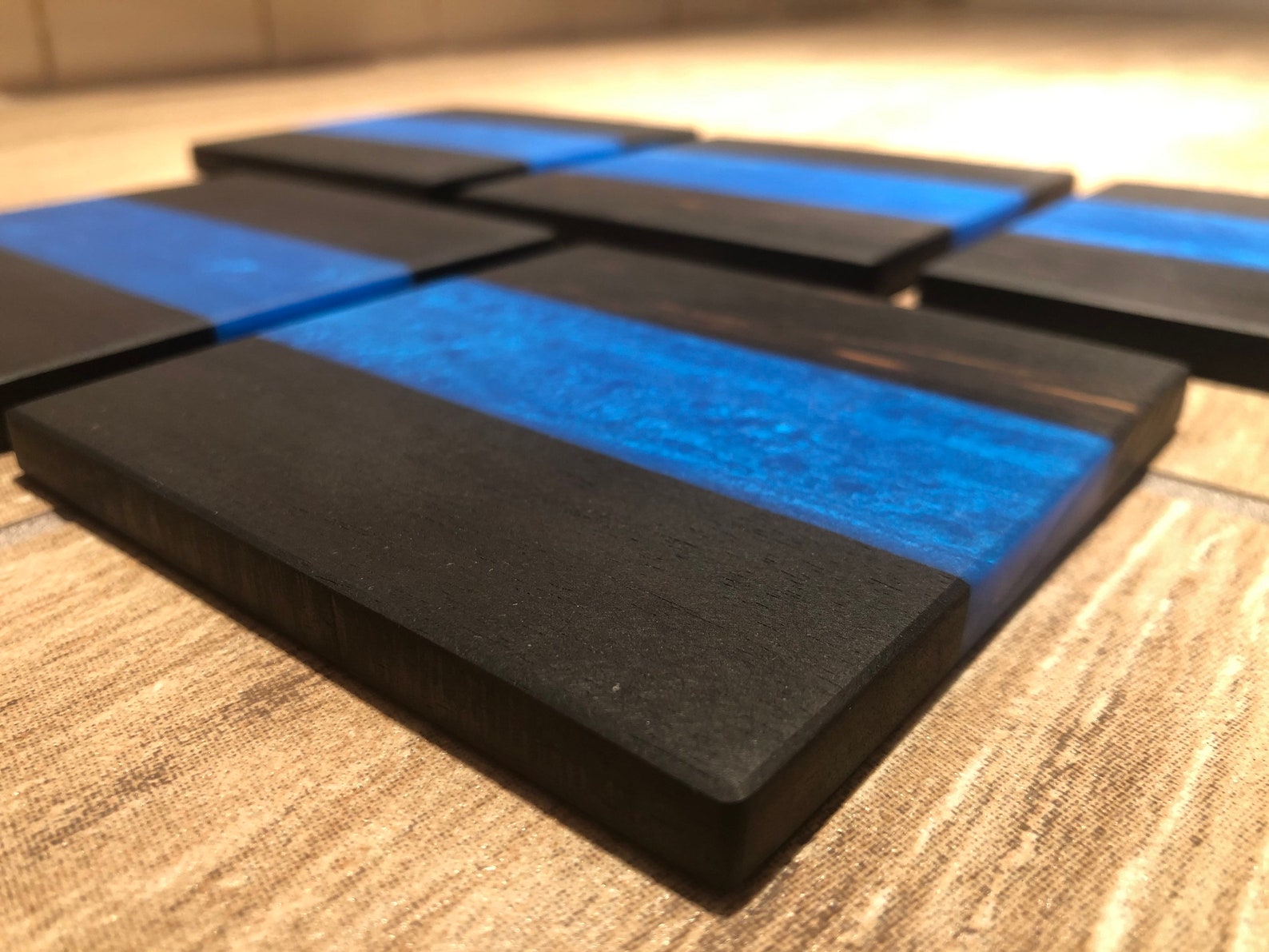 Blue Line Law Enforcement Coasters Made With Ebony Wood and - Etsy