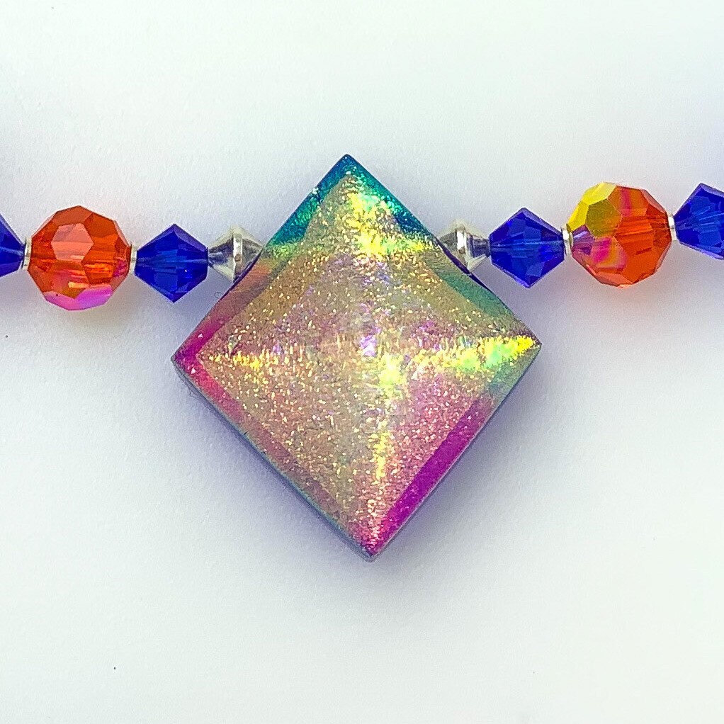Collar de cristal de prisma piramidal dicroico, cuentas de vidrio ...