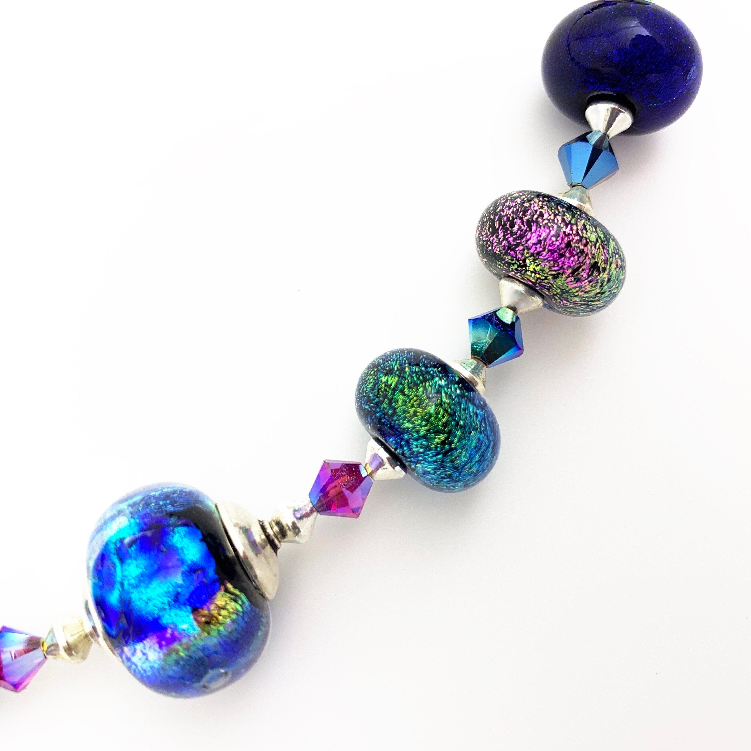 Dichroic Bead Glass Necklace, Handmade Glass Beads, Sterling Silver ...