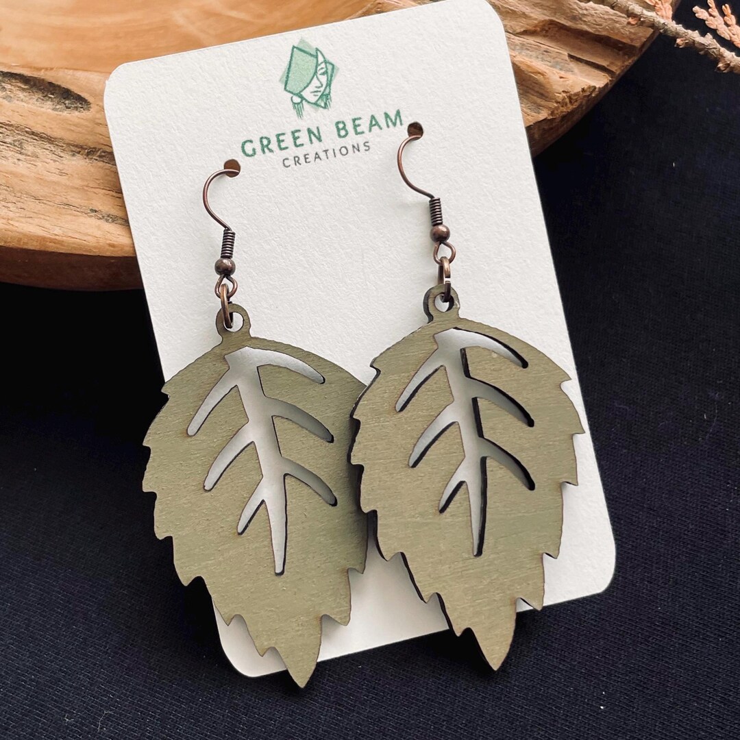 Oregano Colored Wooden Earrings, Leaf Earrings, Large Leaf Earrings ...