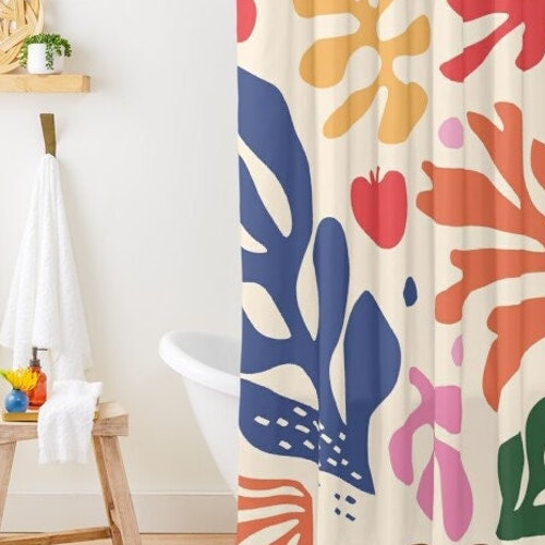 Shower Curtain Boho Mid Century Abstract Patterns Cactus Etsy