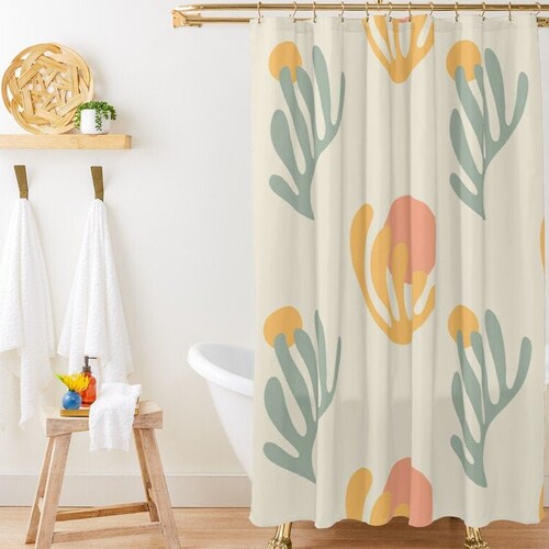 Shower Curtain Boho Mid Century Abstract Patterns Cactus Etsy