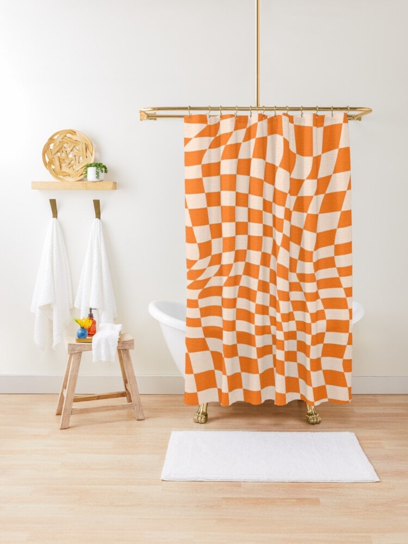 Orange Squares Shower Curtain Modern Abstract Shower Curtain - Etsy