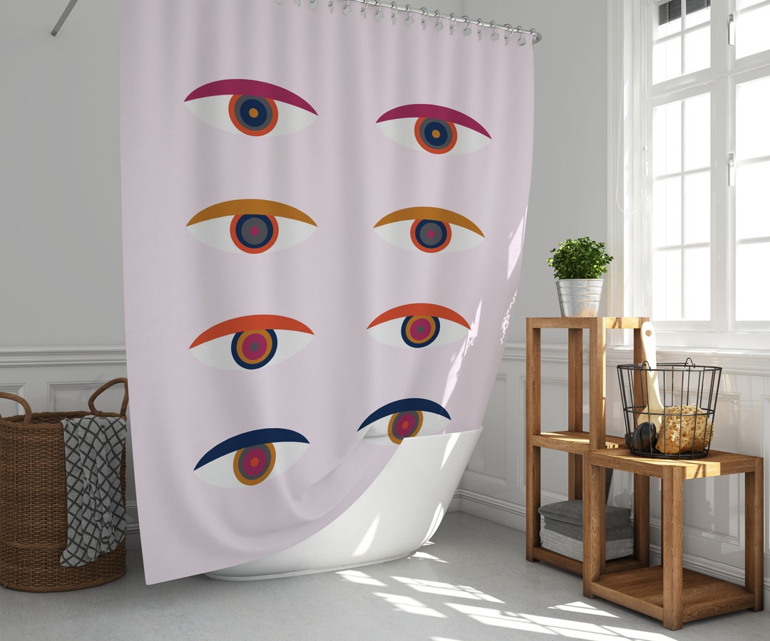 Cool Art Shower Curtain, Abstract Eyes, Pinkish Shower Curtain, Eco ...