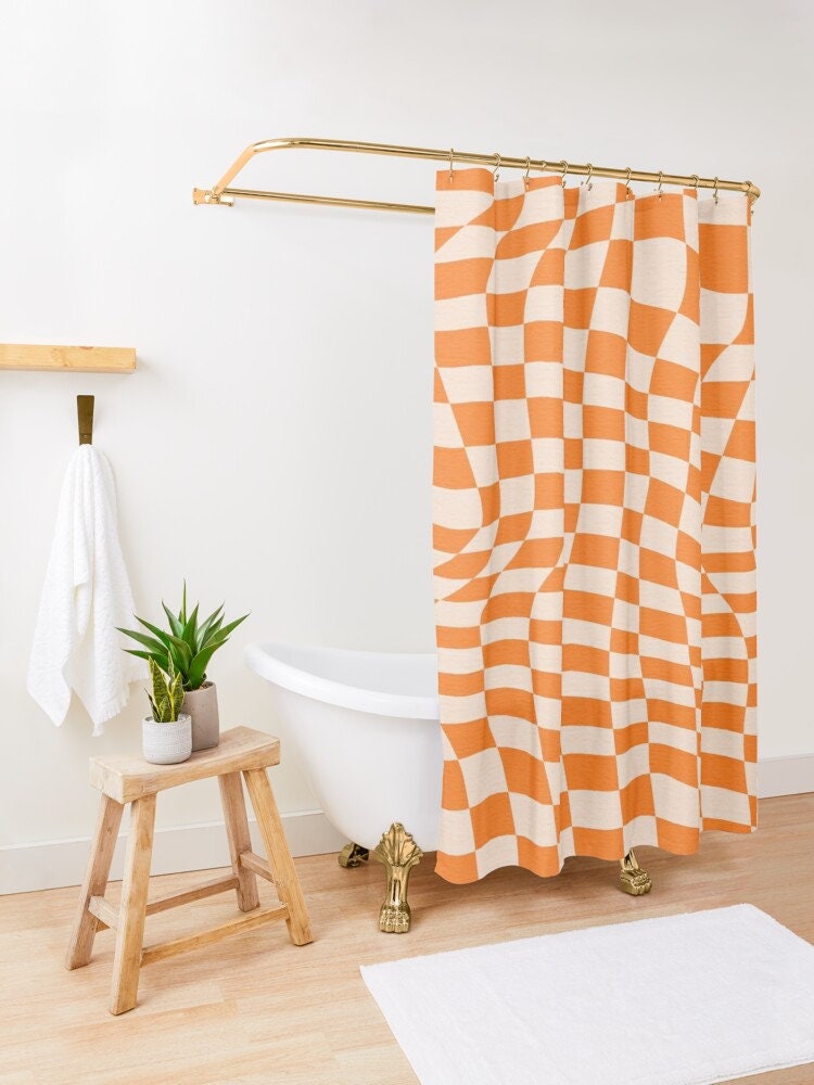 Orange Squares Shower Curtain Modern Abstract Shower Curtain - Etsy