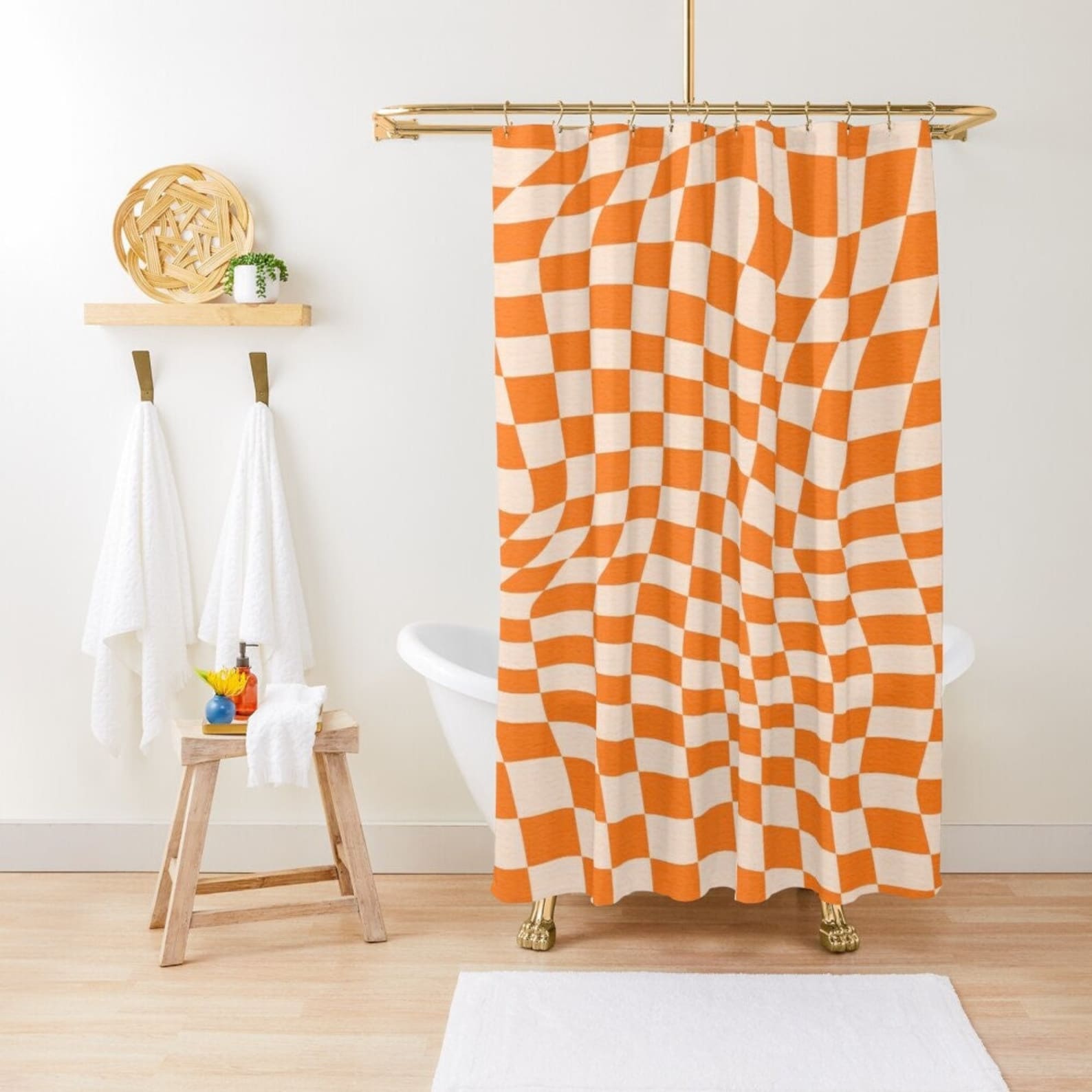 Orange Squares Shower Curtain Modern Abstract Shower Curtain - Etsy