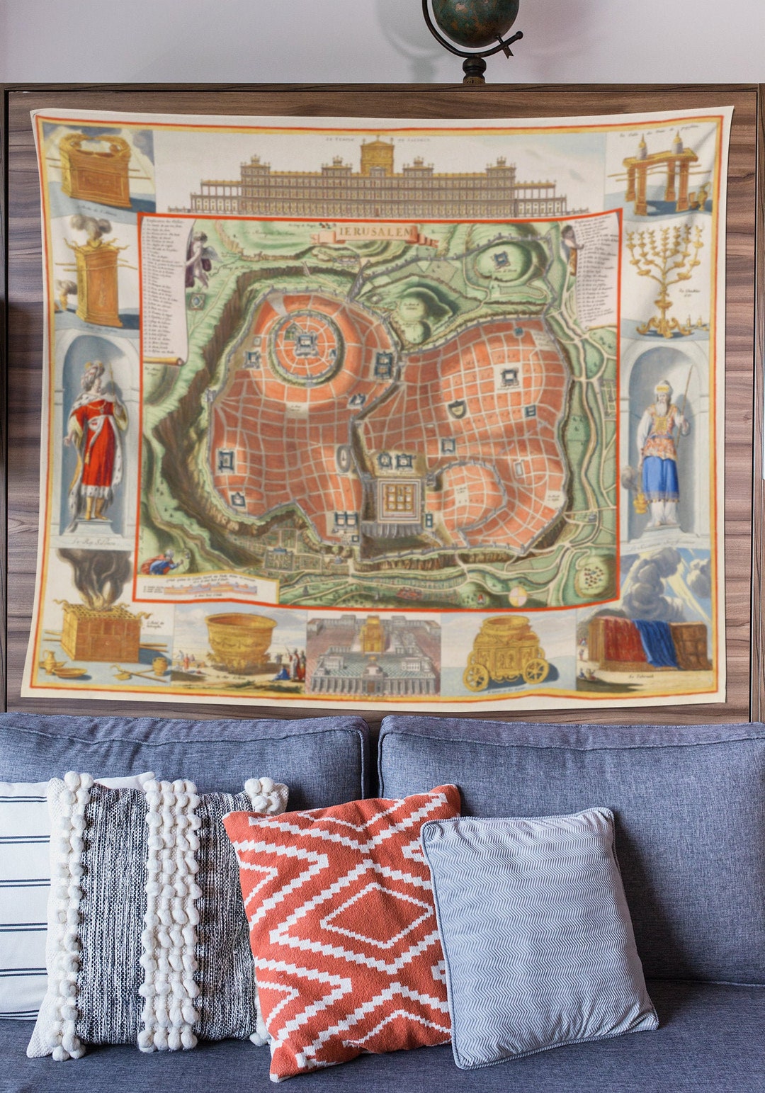 Jerusalén Arte Tapiz Muro Decoración Israel Palestina Vintage Mapa ...