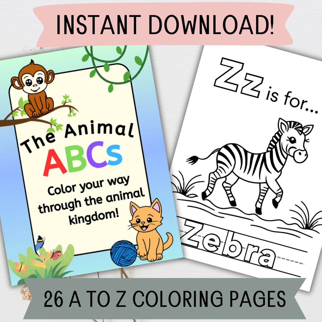 Animal Abcs Coloring Pages | Kid's Activity (digital Download) - Etsy