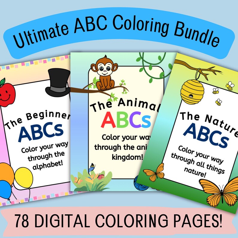 ABC Coloring Pages Bundle | Nature, Animals, Beginner (PDF Pattern) - Etsy