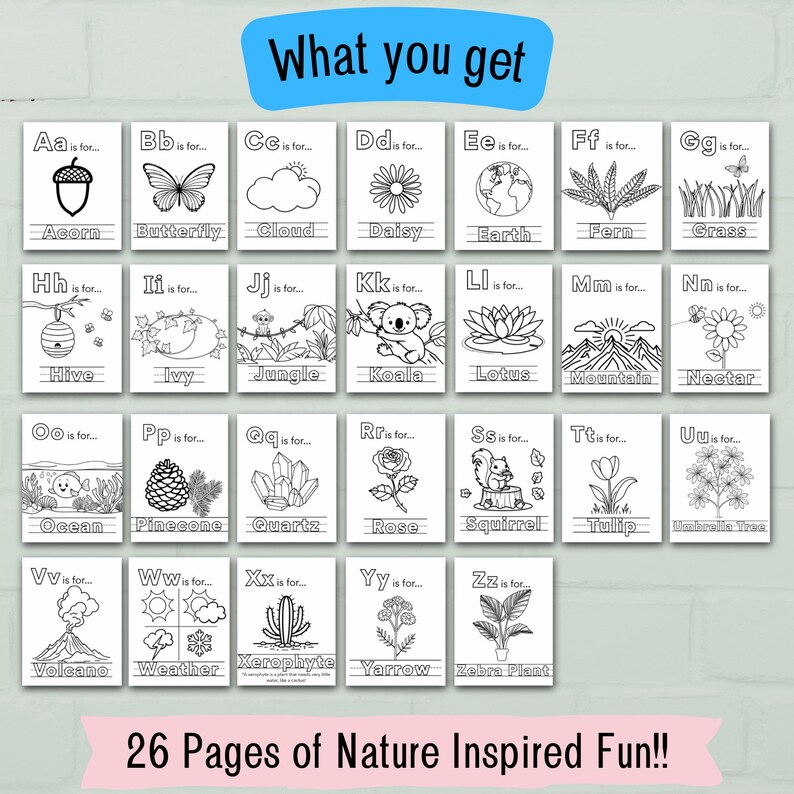 Nature Abcs Coloring Pages for Kids | A-Z Digital Download ...
