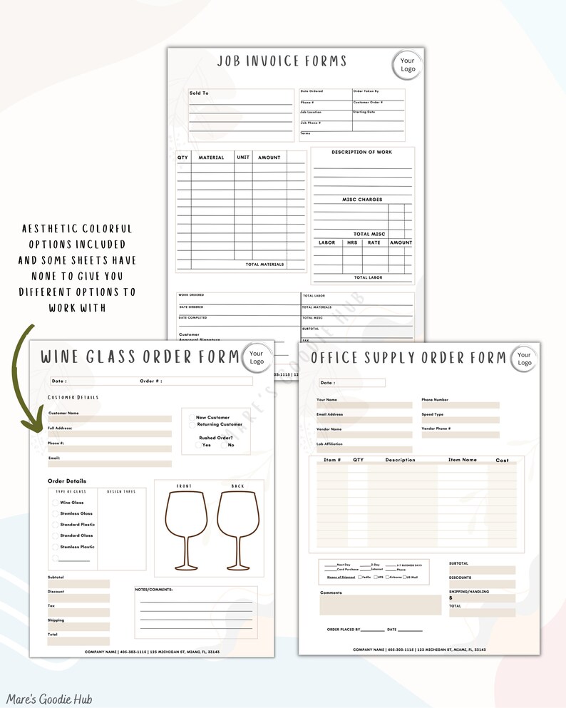 17 Editable Order Form Template Bundle, Invoice Tumble Wine Tshirt Tote ...