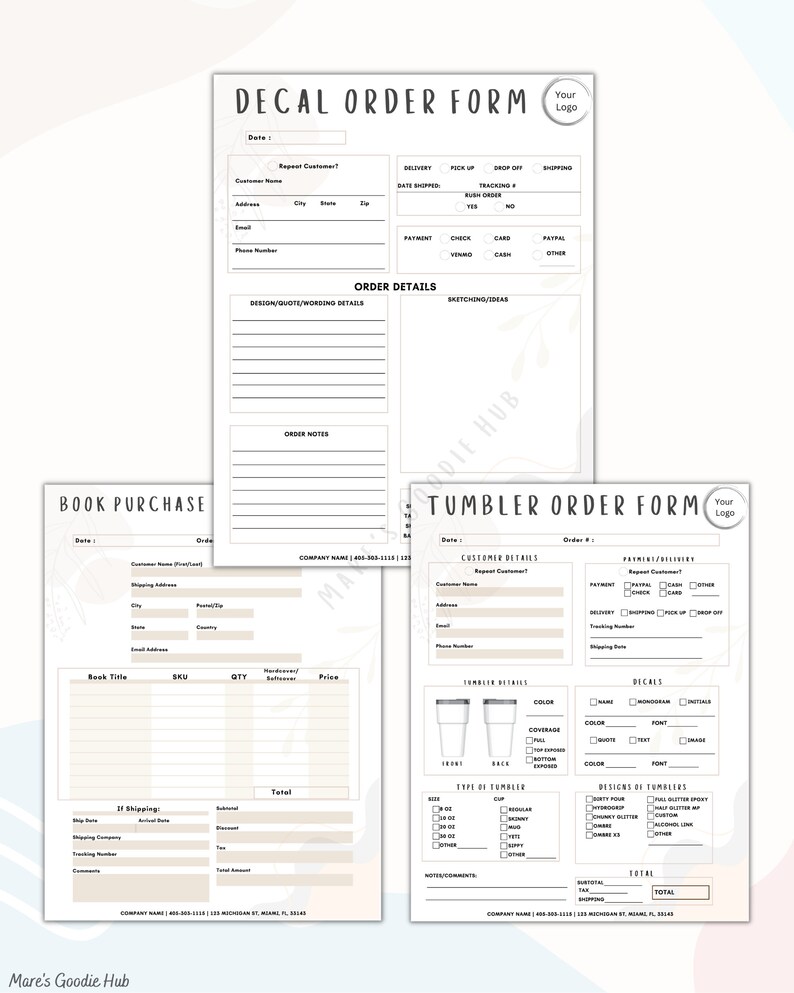 17 Editable Order Form Template Bundle, Invoice Tumble Wine Tshirt Tote ...