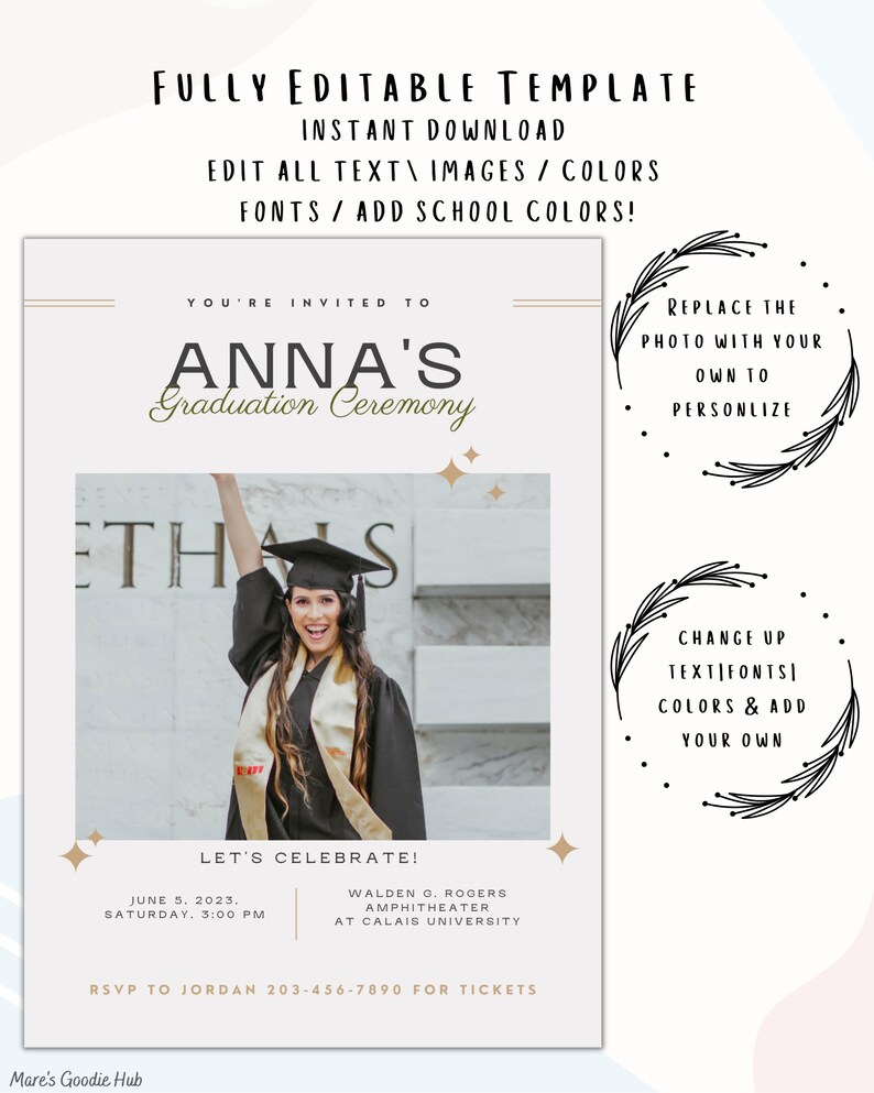 Editable Graduation Invitation 2023 Ceremony Invitation - Etsy