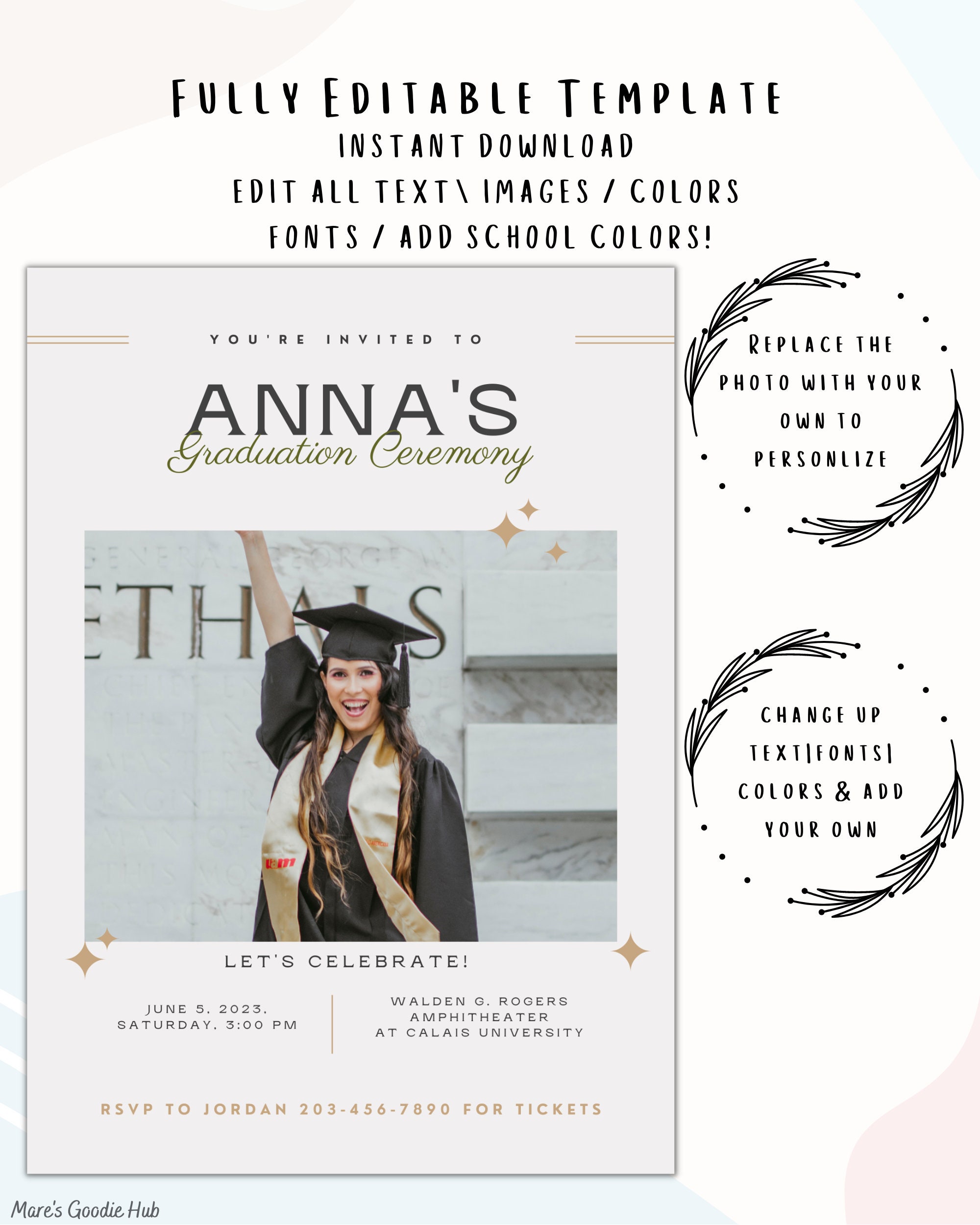 Editable Graduation Invitation 2023 Ceremony Invitation - Etsy
