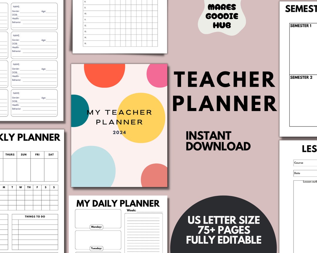 Teacher Planner 2024, Education Template Printables, Digital Download ...
