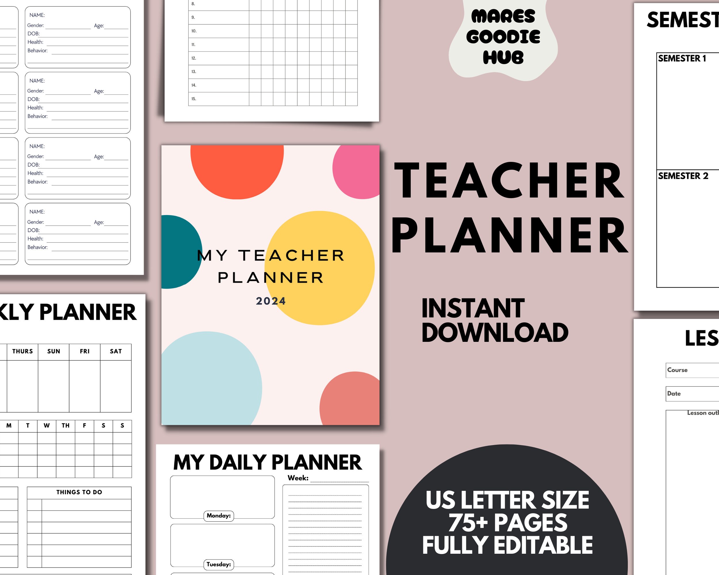 Teacher Planner 2024, Education Template Printables, Digital Download ...